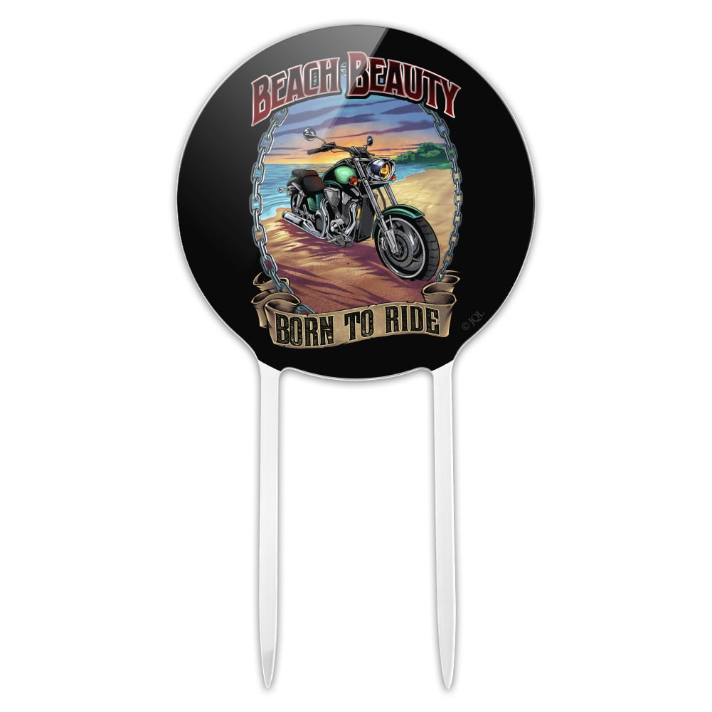 Acrylic Beach Beauty Motorcycle Bike Born Ride Cake Topper Party ...