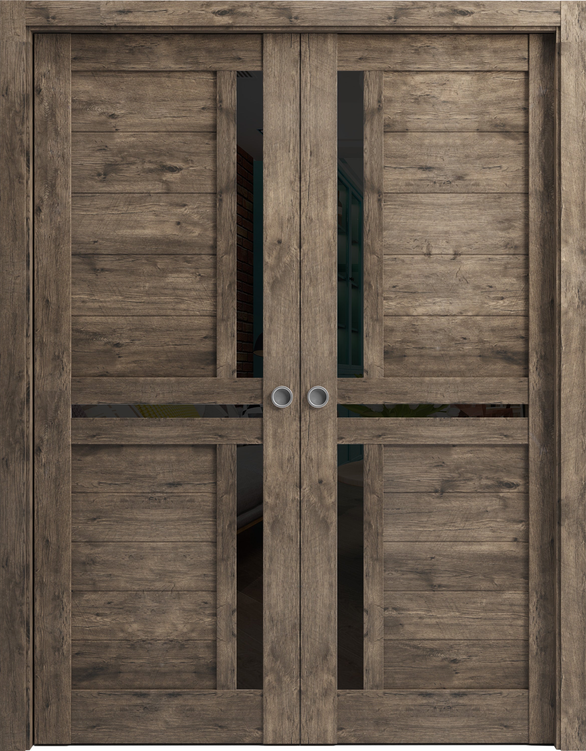 Sliding French Double Pocket Doors 72 x 80 inches | Veregio 7588 Cognac ...