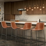 6-Pack Indoor Counter Bar Stools, Modern Metal Faux Leather Barstools ...