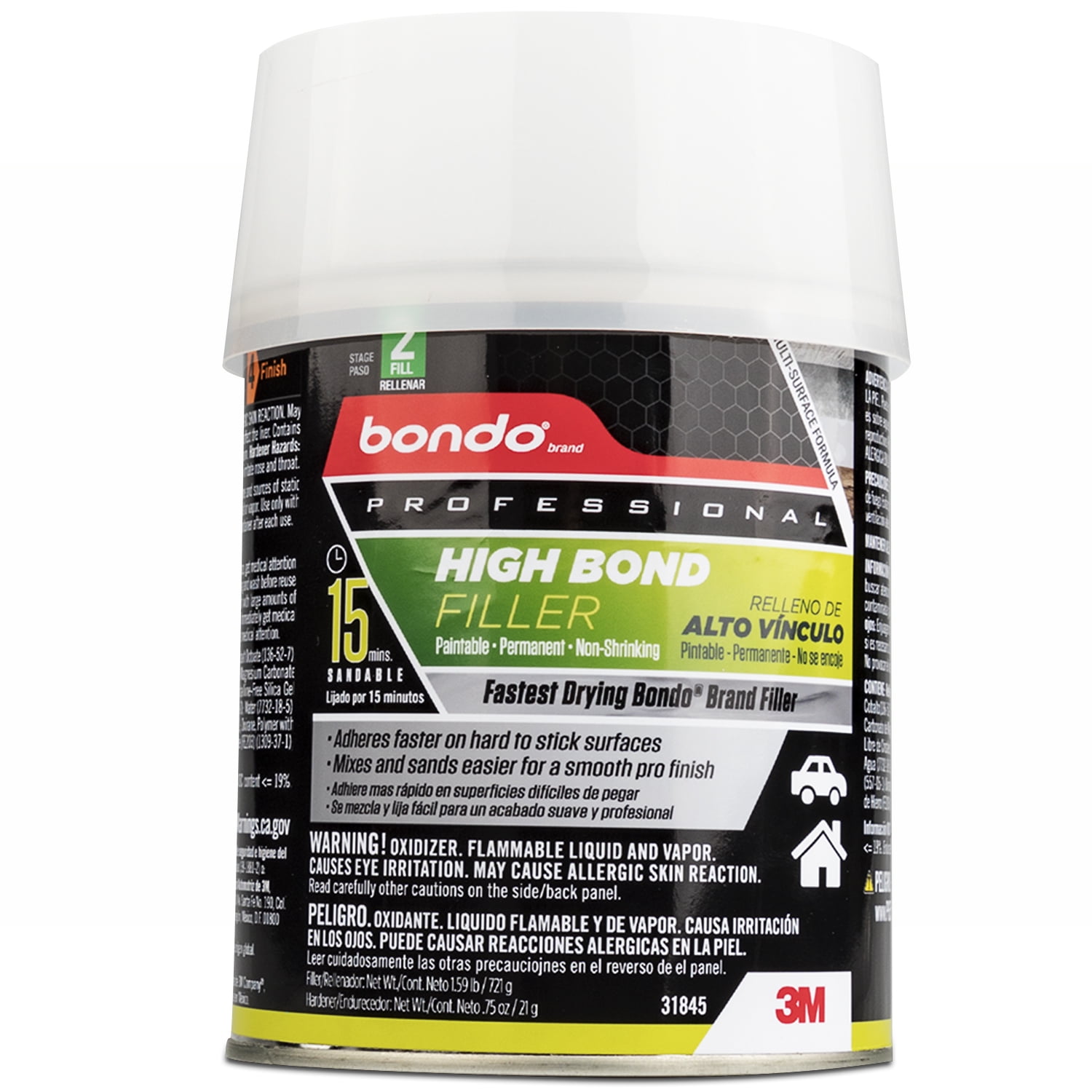 3M Bondo Pro Series High Bond Filler, 31845, Quart, 12 per case ...