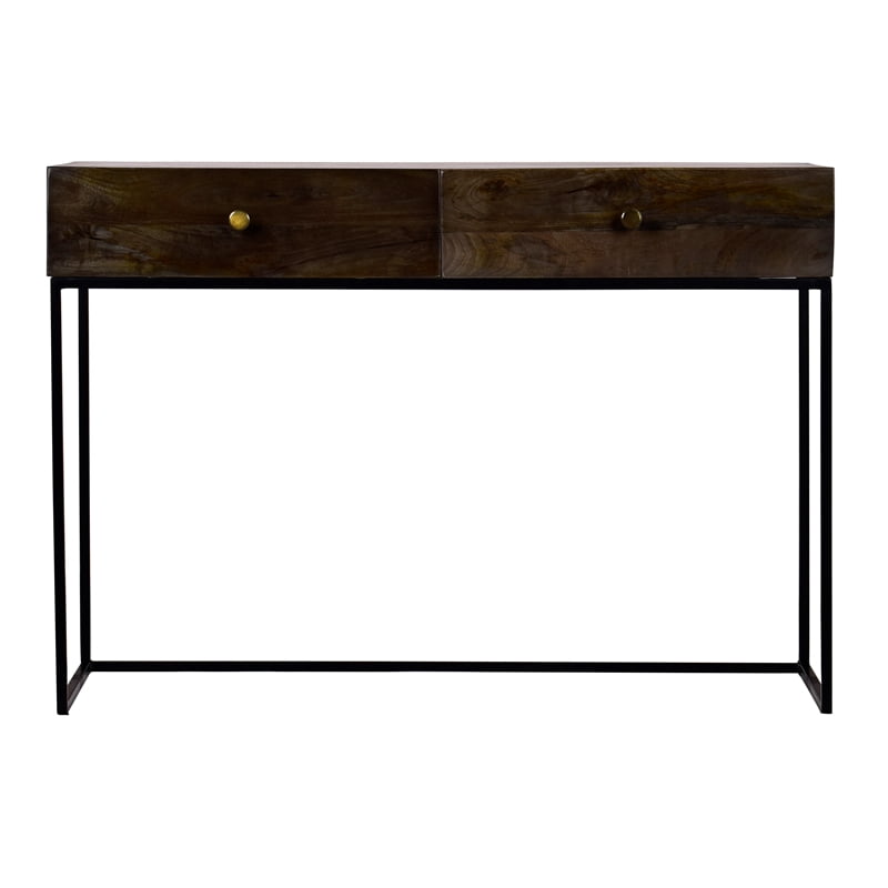 2 Drawer Console Table Pickle Grey Wood & Black Metal / 43.3x19.6x30 ...