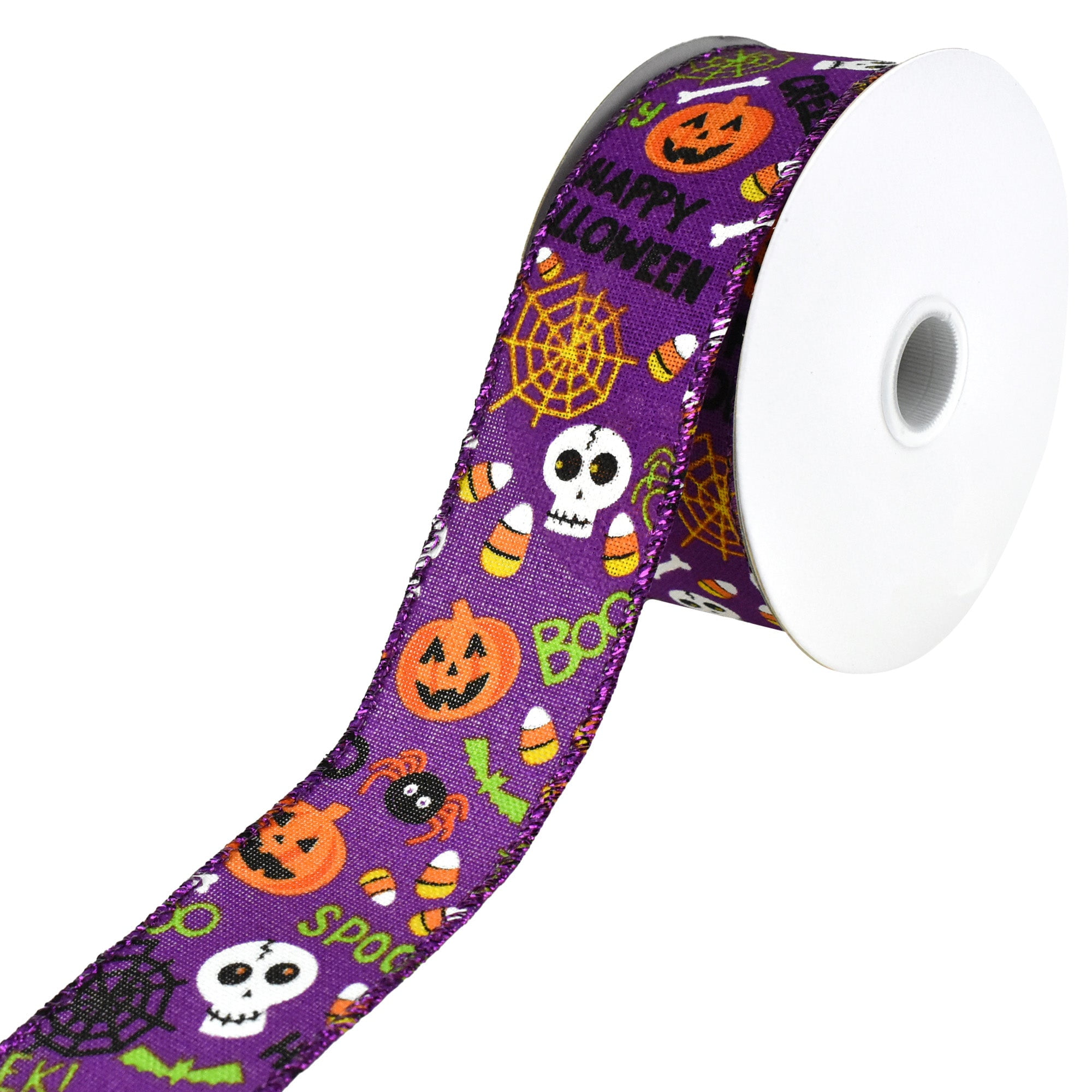 Cartoon Pumpkin and Skull Wired Ribbon, 1-1/2-Inch, 10-Yard - Purple ...