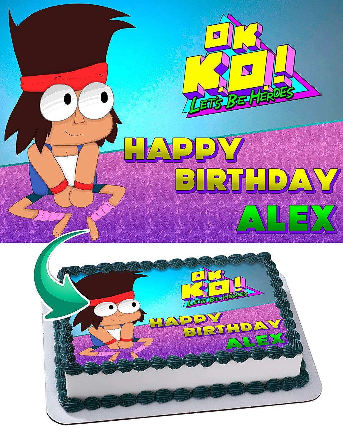 OK K.O Let's Be Heroes Edible Cake Image Topper Personalized Picture 1/ ...