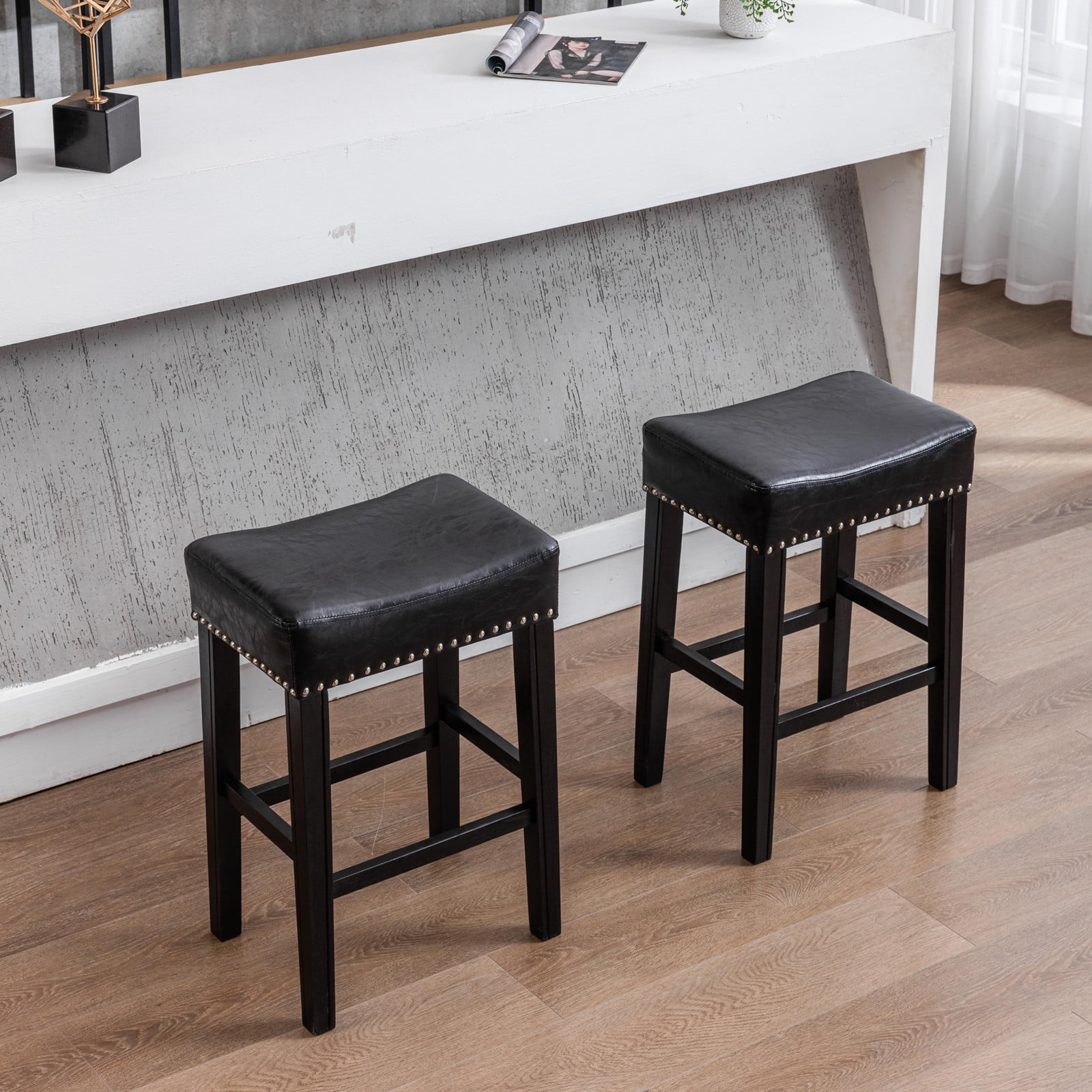 Bar Stools,Backless Faux Leather Stools PU Leather Upholstered Counter ...