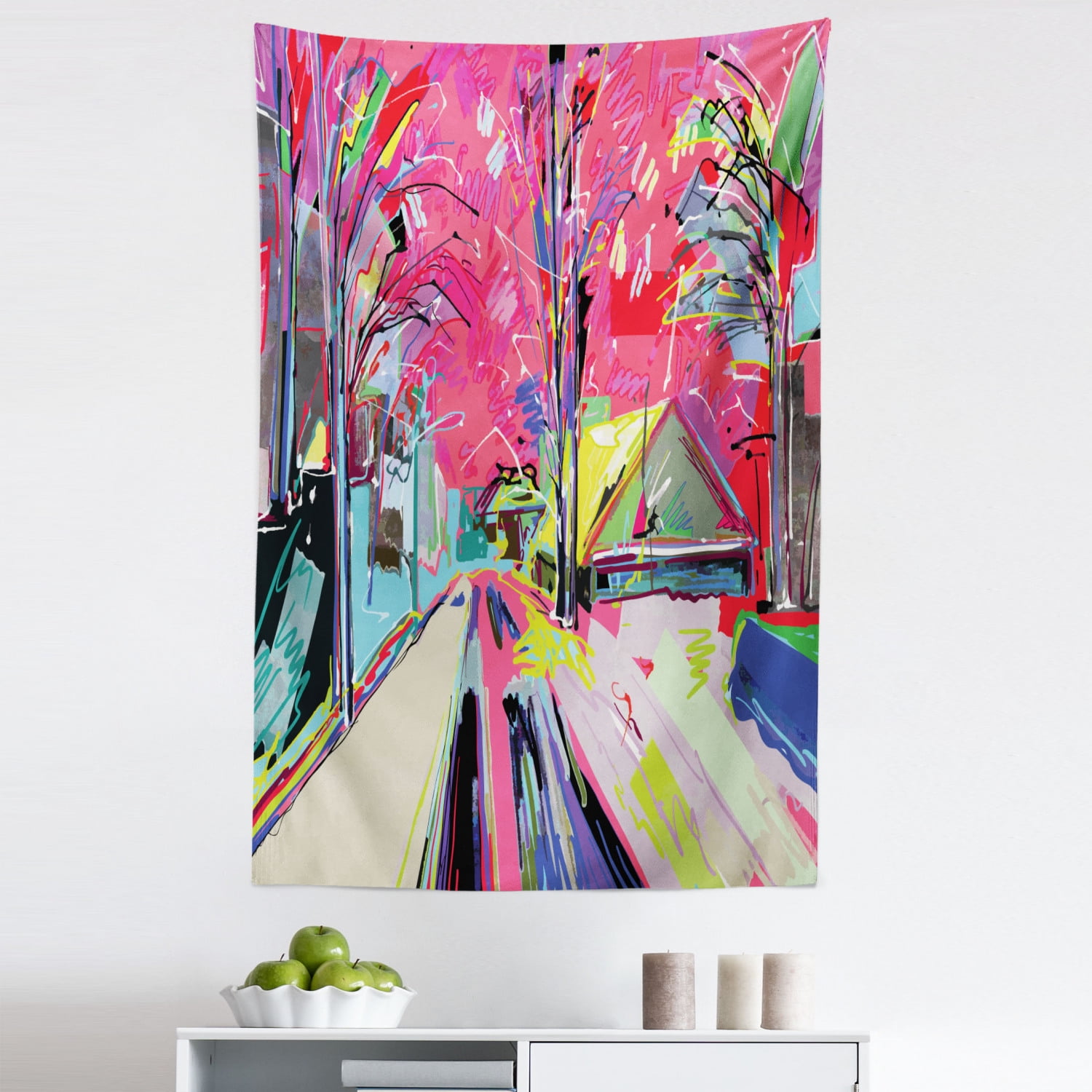 Fine Art Tapestry, Funky Digital Paint Streets Sketch Style Unusual ...