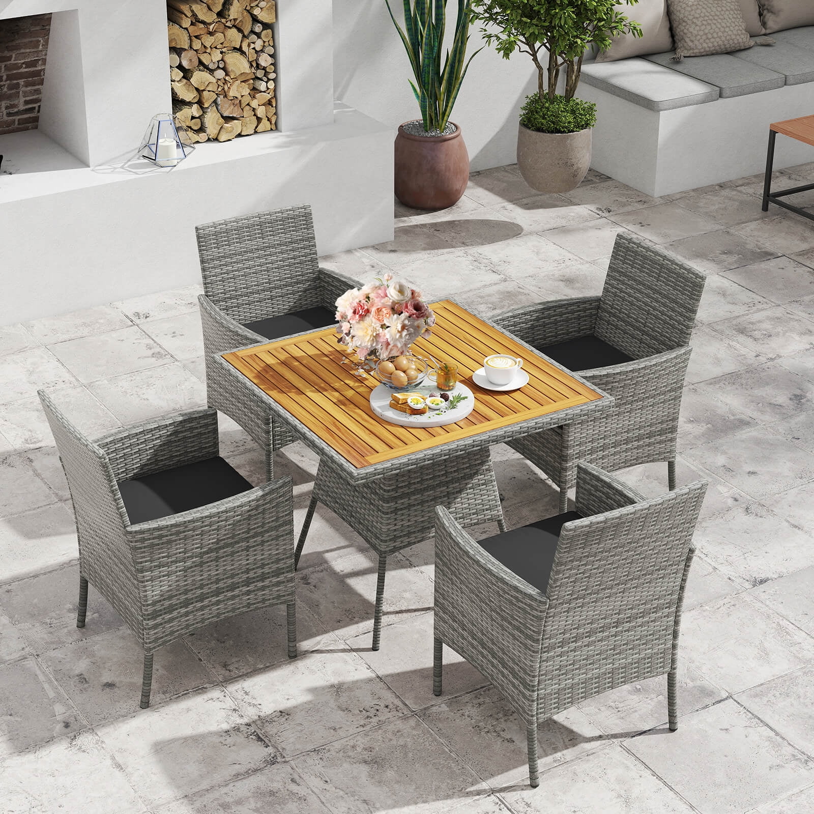 Click here for Costway 5 Pieces Pe Wicker Patio Dining Set With C... prices