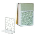 Premium Geometric Gray Honeycomb Bookends for Shelves, Metal Book Ends ...
