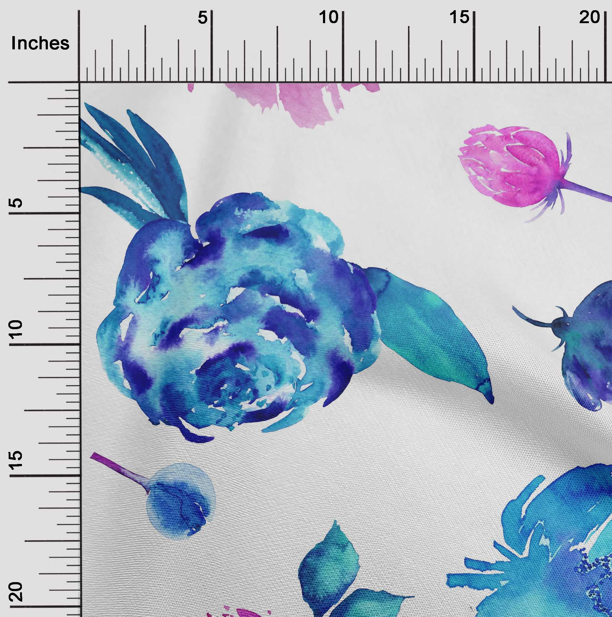 oneOone Cotton Flex Fabric Flower & Leaves Watercolor Print Fabric By ...
