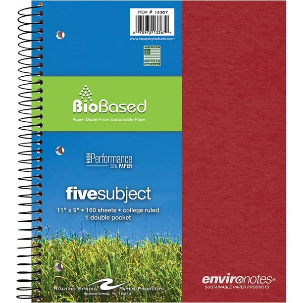 Environotes Notebook, Five Subject, 11 x 8.5 Inches, 200 Sheets ...