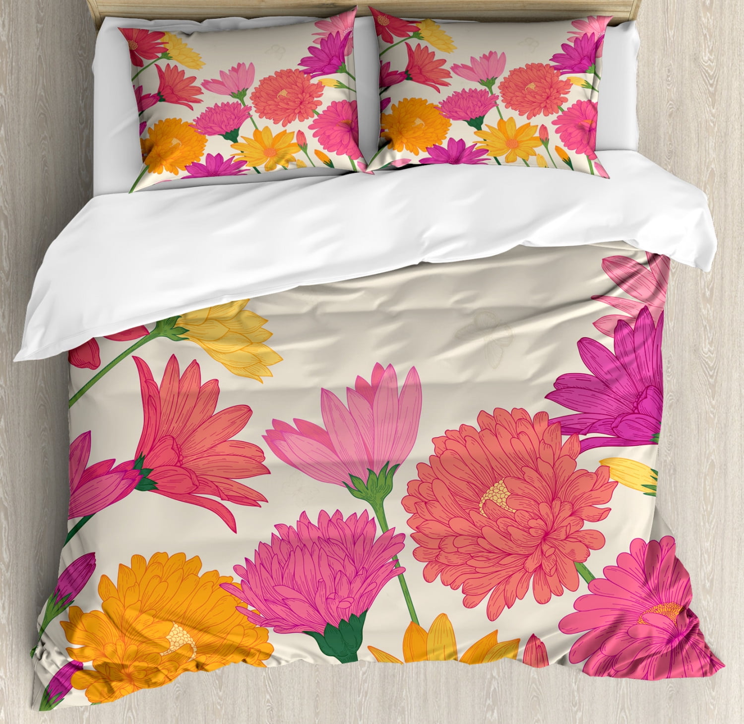Aster Duvet Cover Set King Size, Vintage Summer Daisies Bouquet Blossom ...