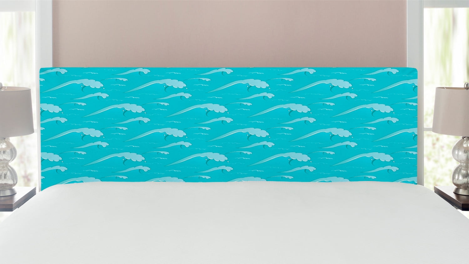 Teal Headboard, Waves Pattern in Ocean Summertime Oriental Japanese ...