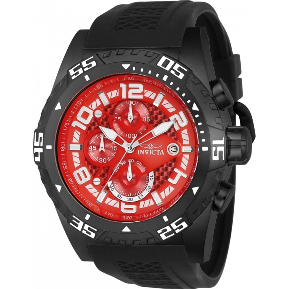 Invicta Men's Pro Diver Black Silicone Band Steel Case Quartz Red Dial ...