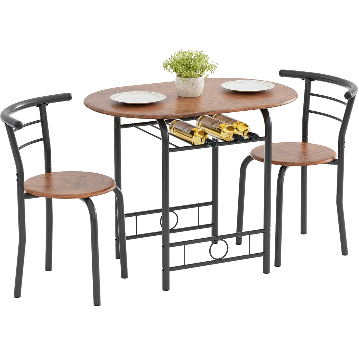 Furmax 3 Piece Wood and Metal Dining Set, Small Dining Table for 2 ,for ...