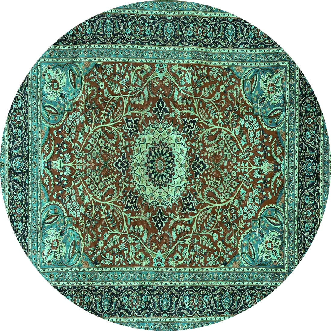 Ahgly Company Machine Washable Indoor Round Persian Turquoise Blue ...