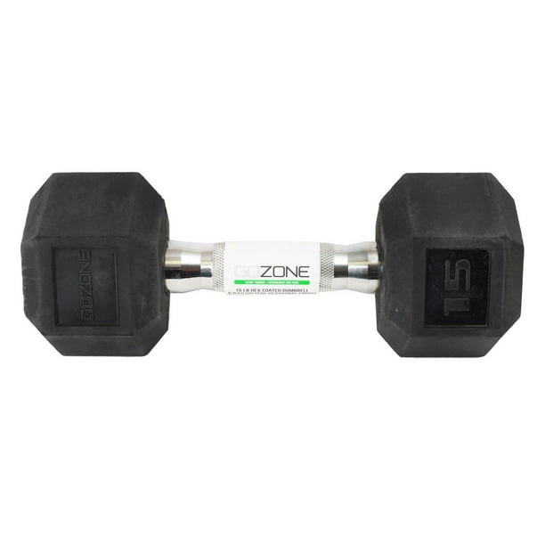 GoZone Rubber-Coated Hex Dumbbell – Black/Chrome, No-roll design ...