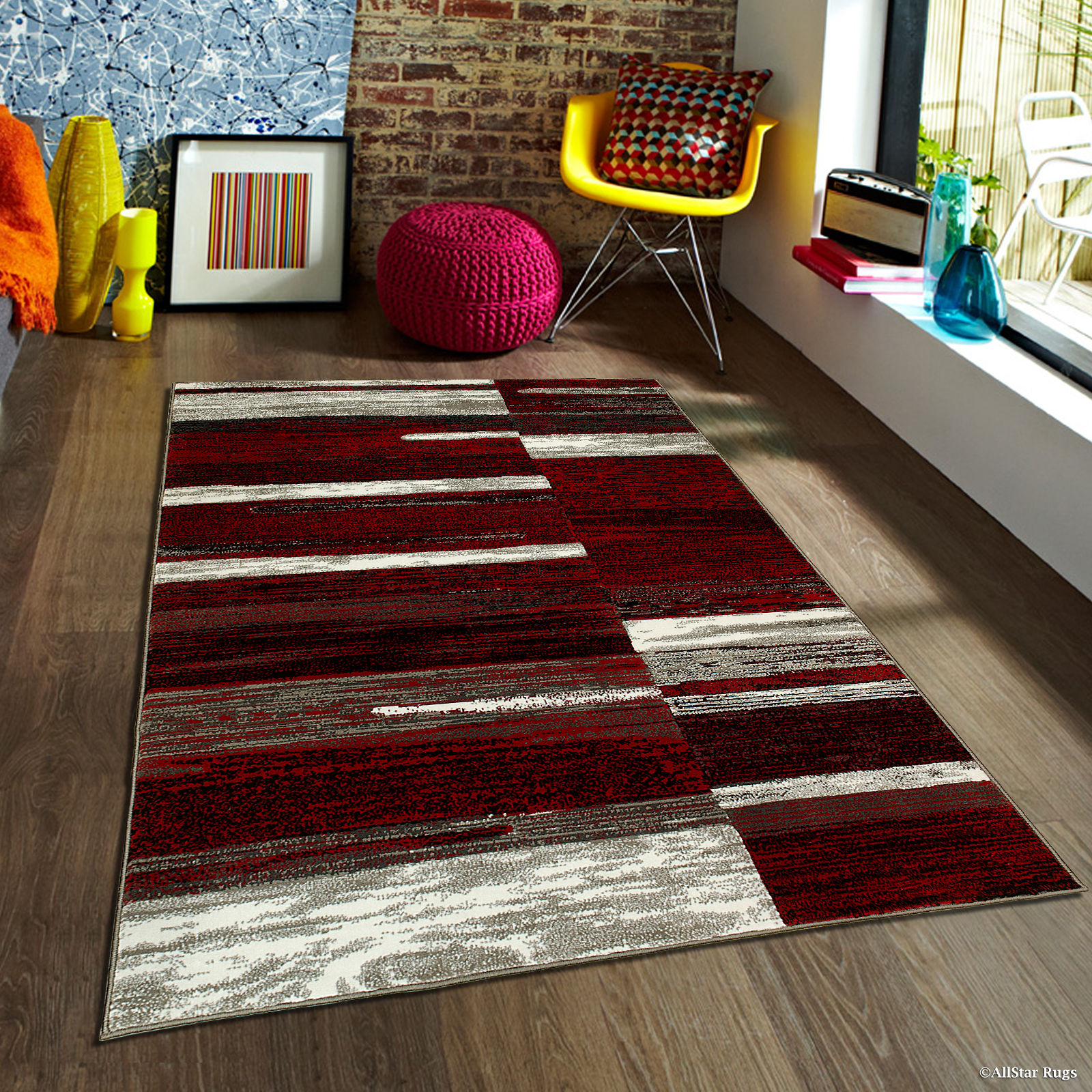 Red AllStar Modern. Contemporary Woven Area Rug. Drop-Stitch Weave ...