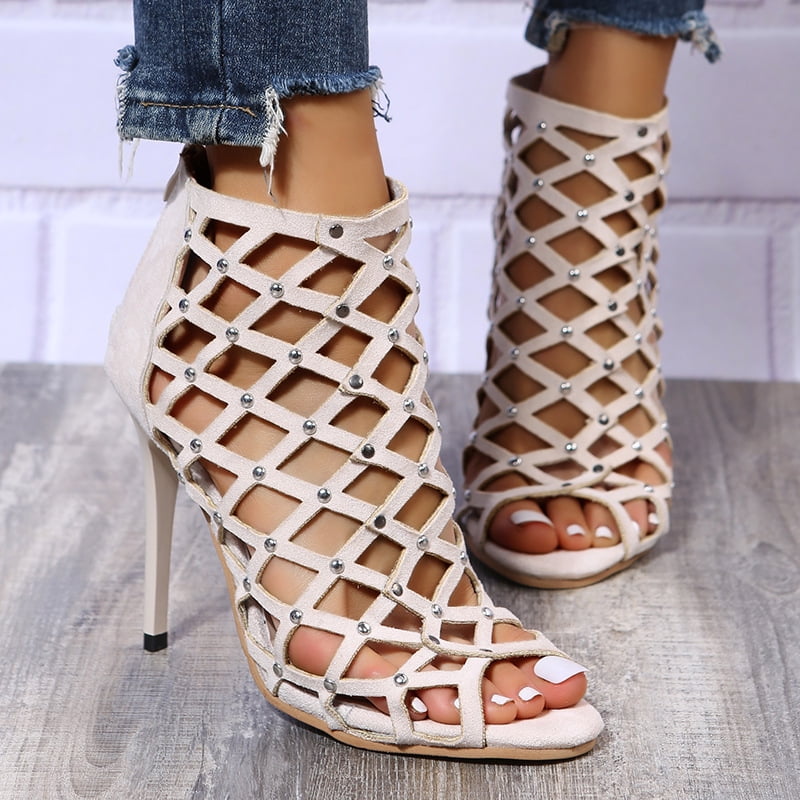 Stiletto Heels for Women Soild Printed Open Toe Mesh Stiletto Heel ...