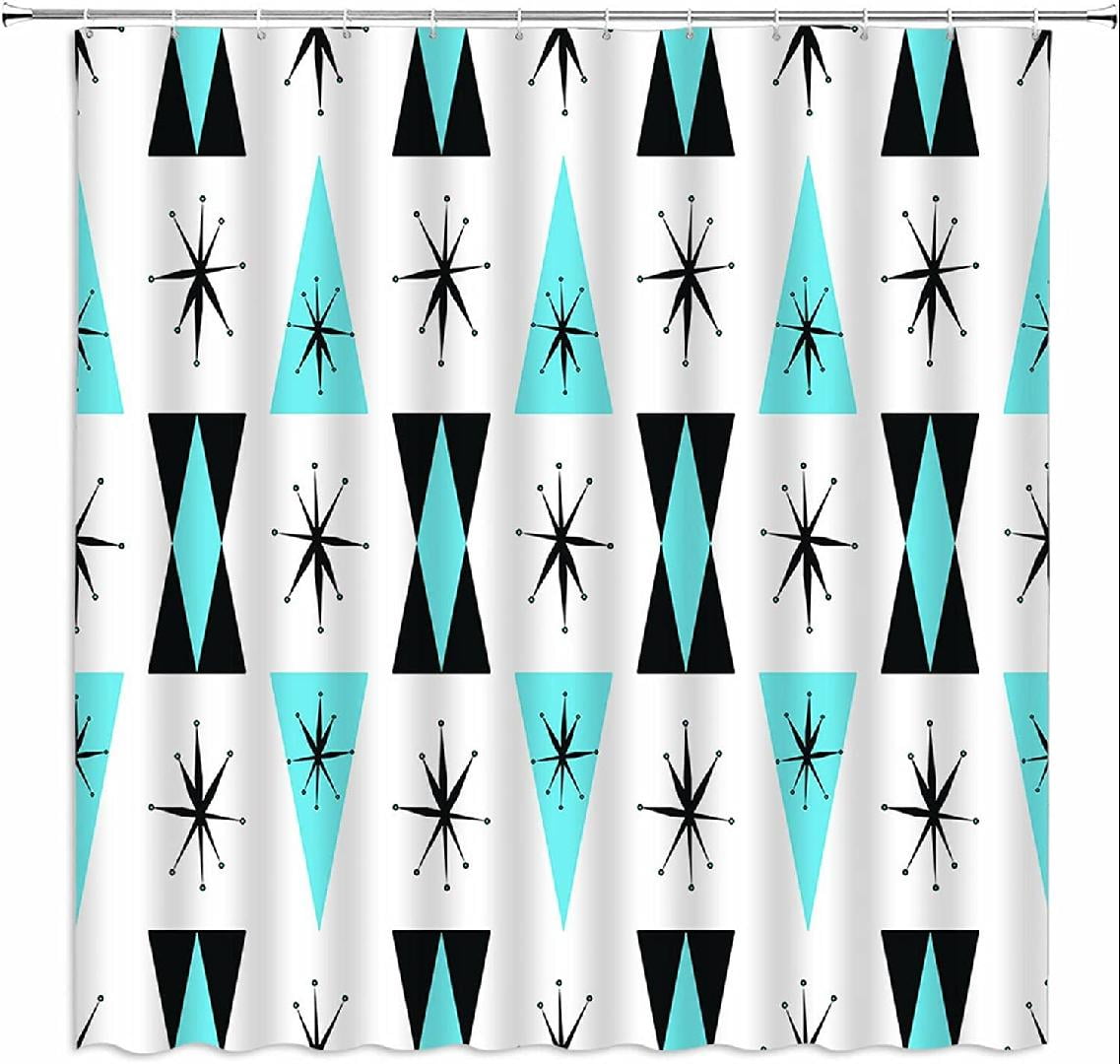 Mid Century Shower Curtain Atomic Starbursts Retro Abstract Geometric ...