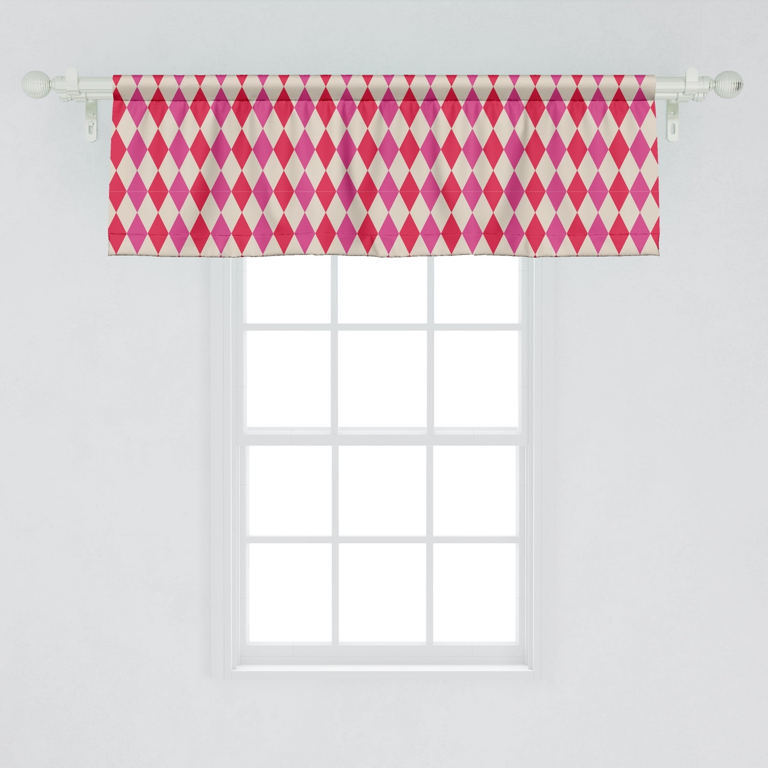 Ambesonne Geometric Rhombus Window Valance, Polygonal Grid of Diamond ...