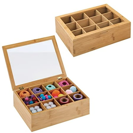 mDesign Bamboo Craft Storage Organizer Box - 12 Divided Sections ...
