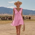 Dresses for Women V Neck Ruffle Shoulder Dresses Low Cut Bow Front ...
