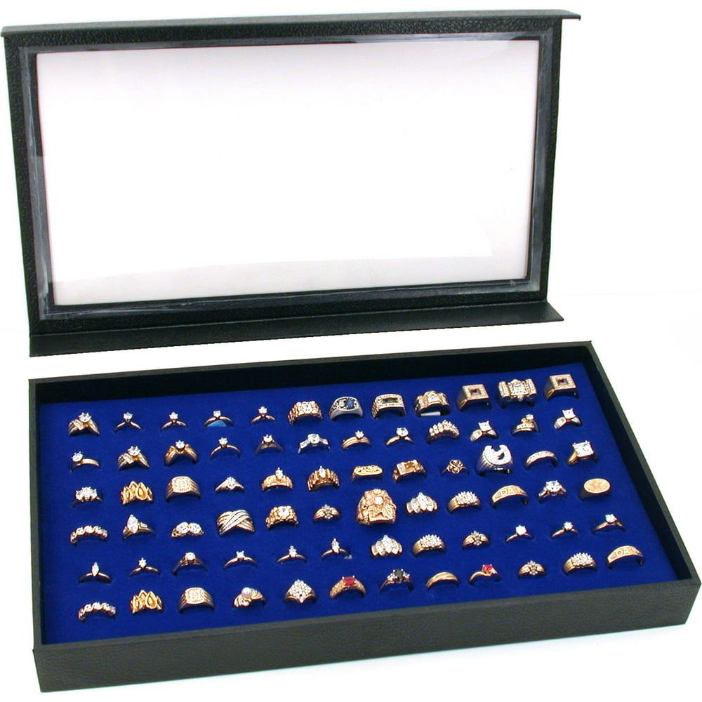 FindingKing - 72 Ring Blue Jewelry Box Display Case Magnetic Lid New ...