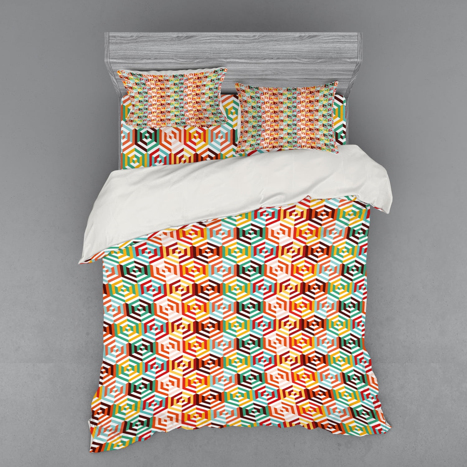 Ambesonne Geometric Bedding Set 4 Pcs, Hexagonal Shape Retro, Queen ...
