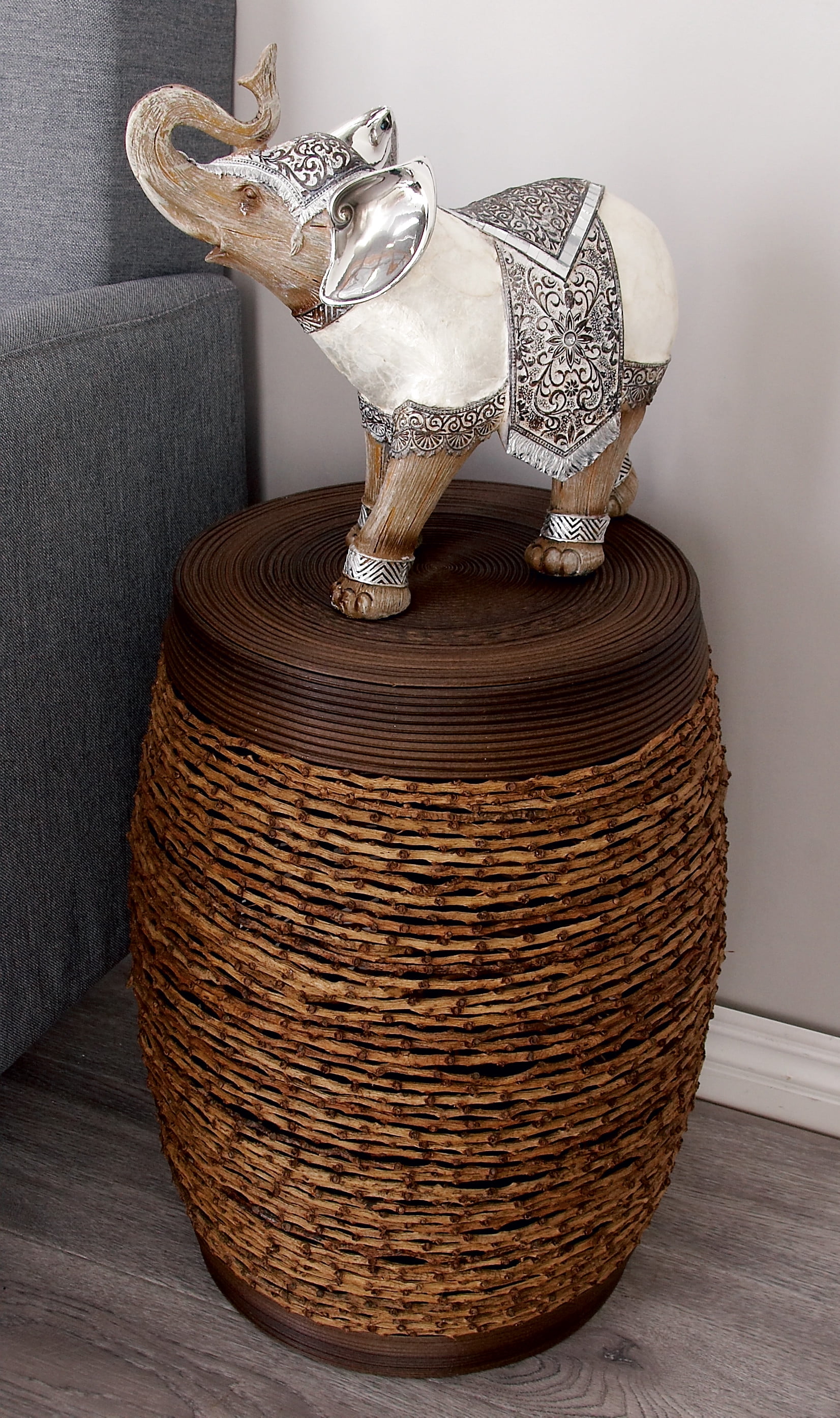 Decmode - Contemporary 19 Inch Rattan Tribal Designed Barrel Foot Stool ...