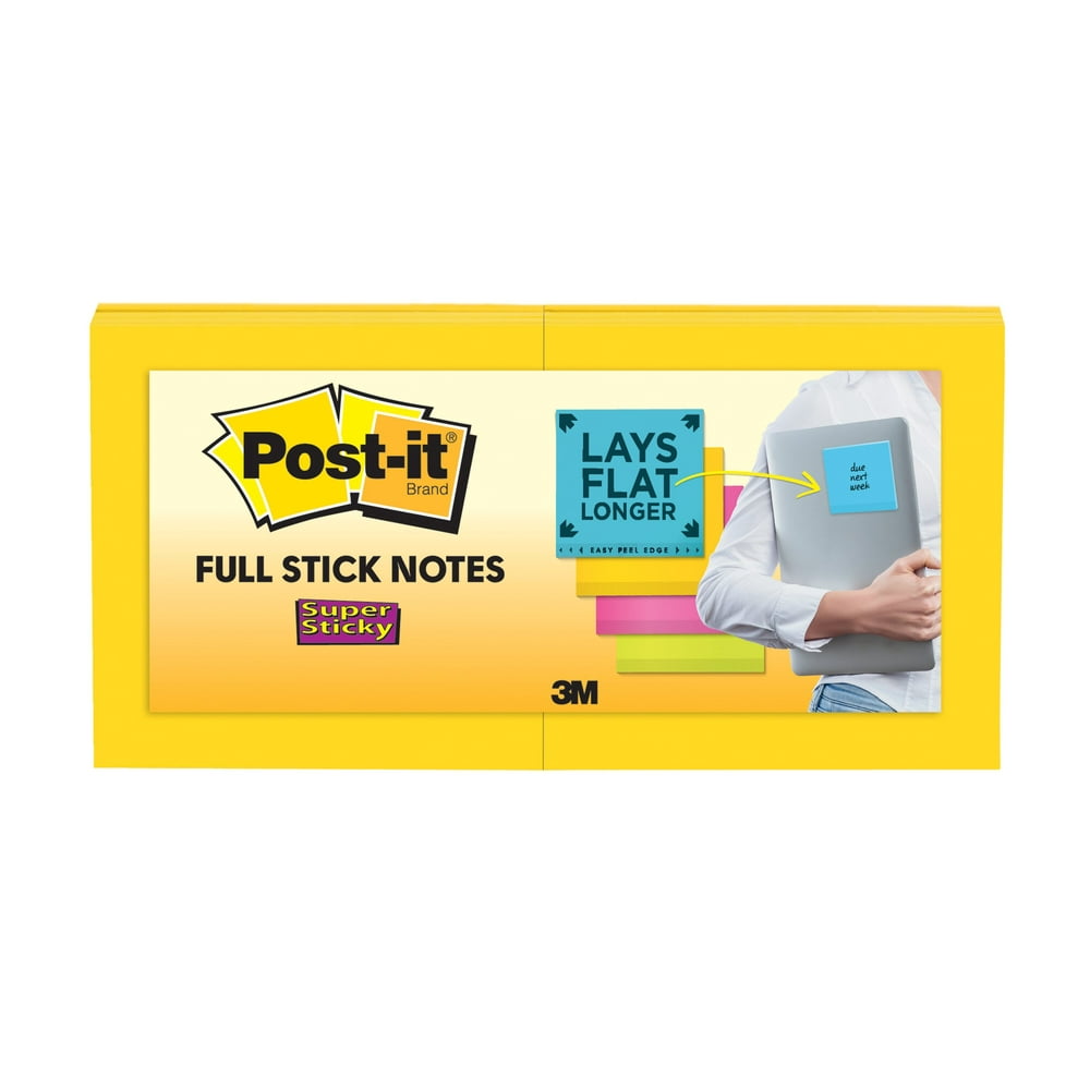 Post-it Super Sticky Full Stick Notes, 3" x 3", Yellow, 12 Pads ...
