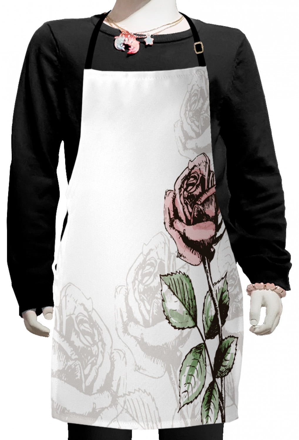 Rose Kids Apron, Victorian Antique Design Sketchy Stem with Blossom and ...