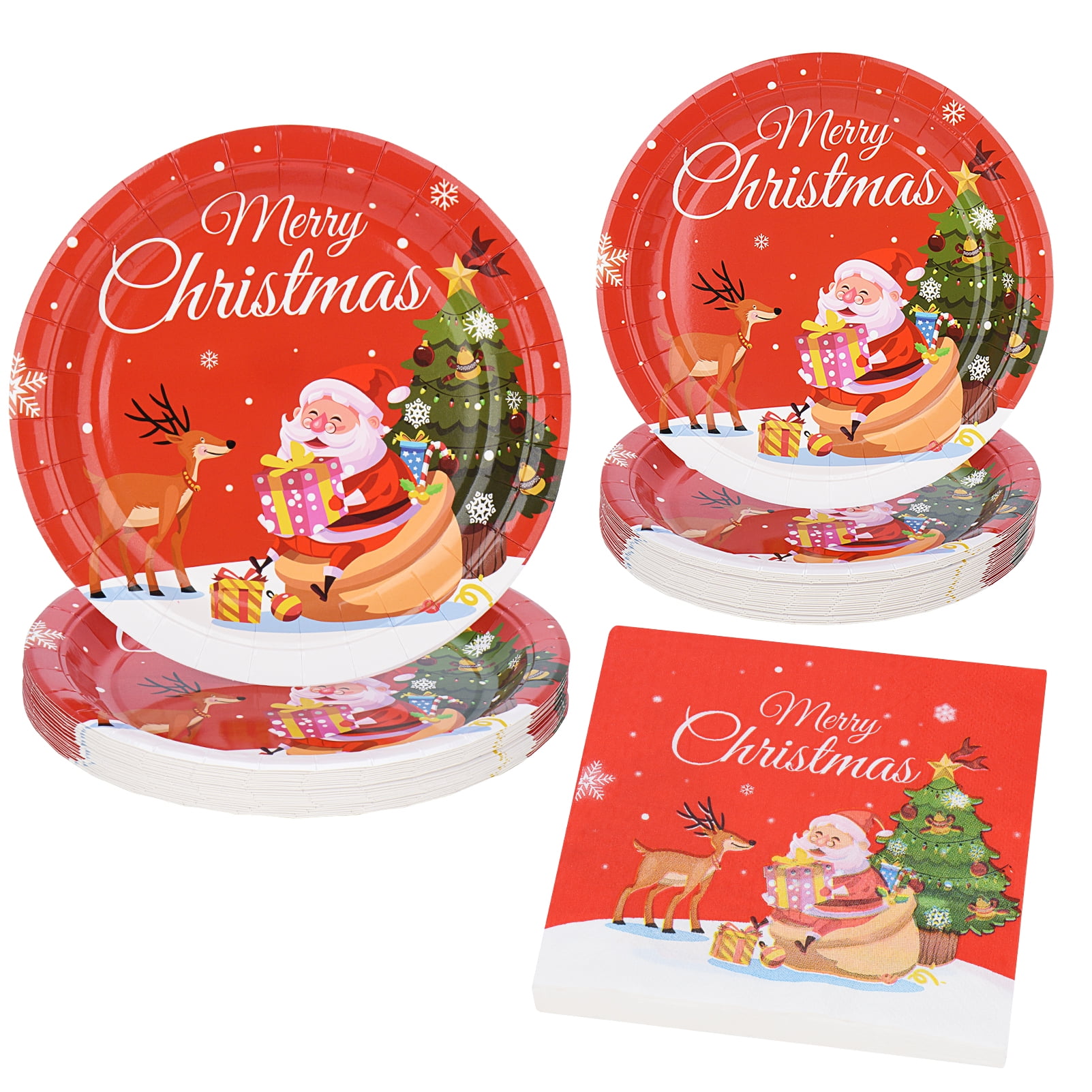 72 Pieces Disposable Christmas Tableware Set Includes Paper Plates and ...