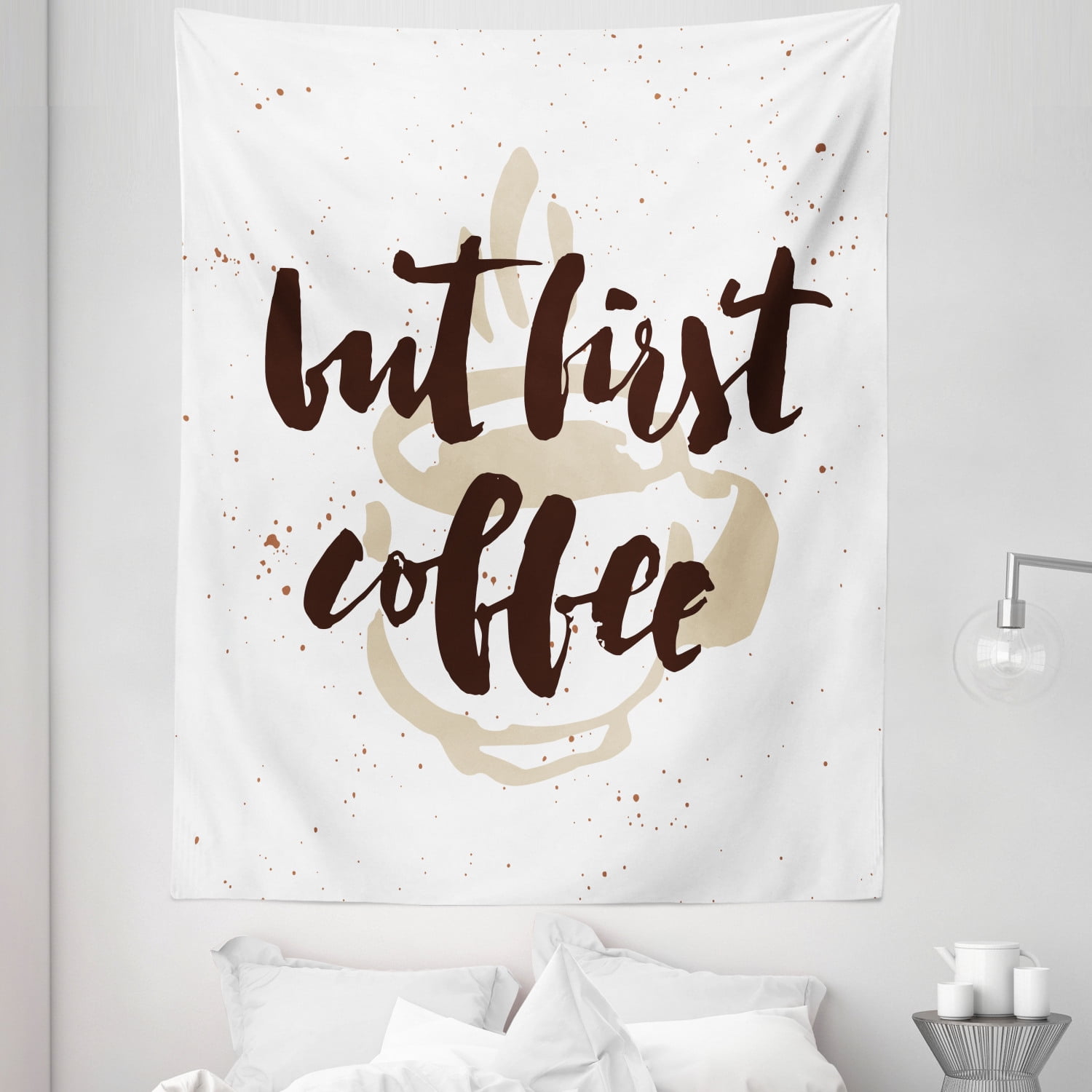 But First Coffee Tapestry, Hand Written Saying and Grunge Simple Design ...