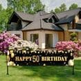 50th Birthday Decoration, Large Golden Black Happy Birthday Banner ...