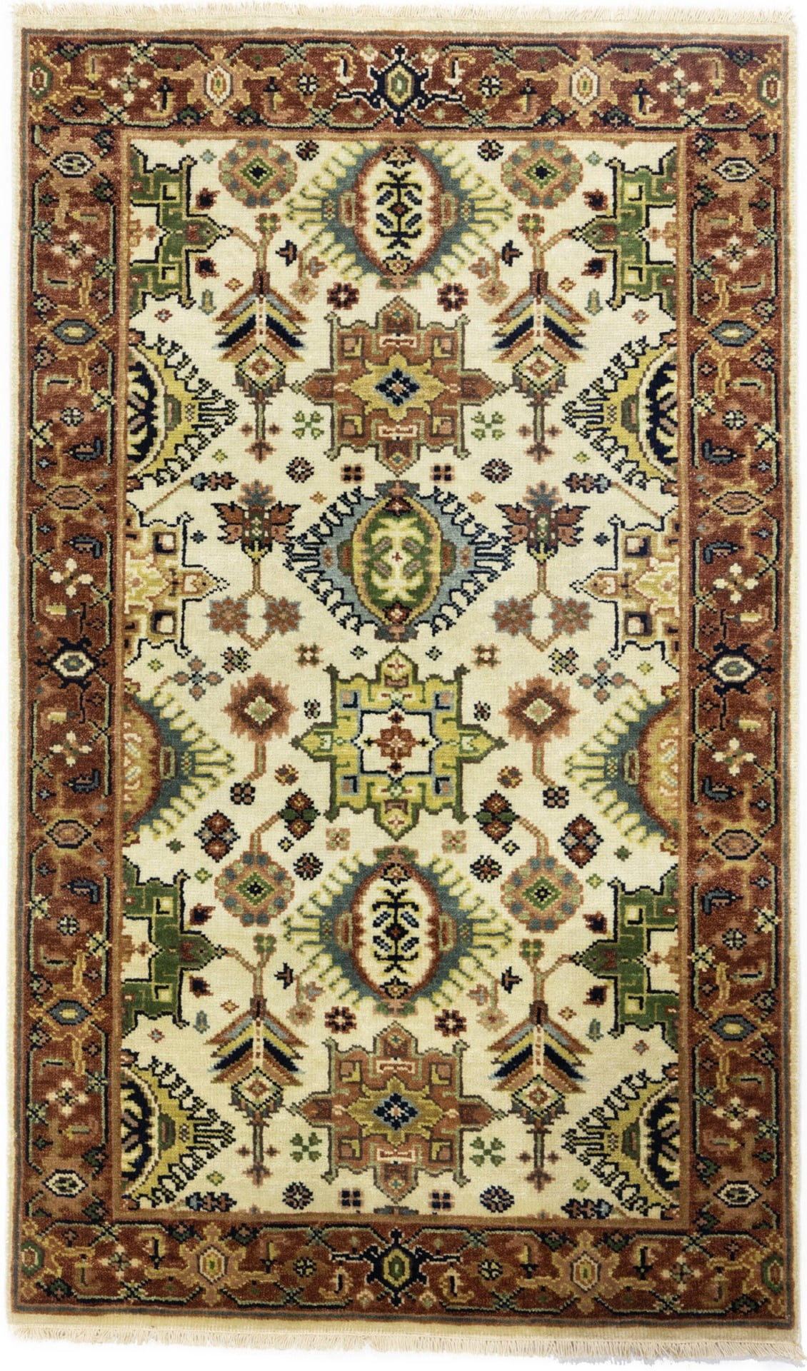 Cream & Rust Tribal Geometric 3X5 Indo-Karajeh Oriental Rug - Walmart.com