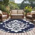Classic Floral Pattern 8FT Round Area Rugs for Living Room Navy Blue ...