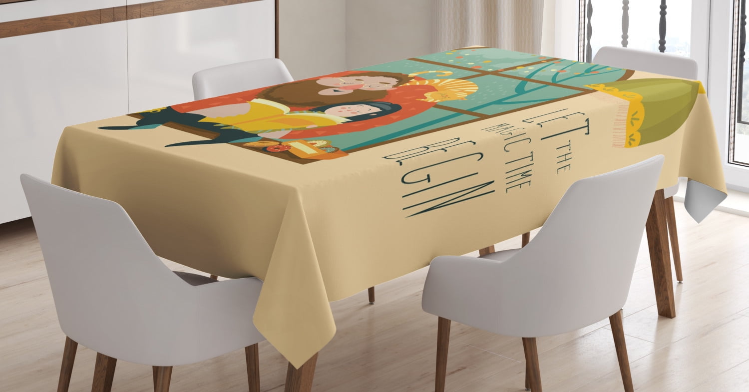Fantasy Tablecloth, Father Reading Book to His Daughter Let the Magic ...