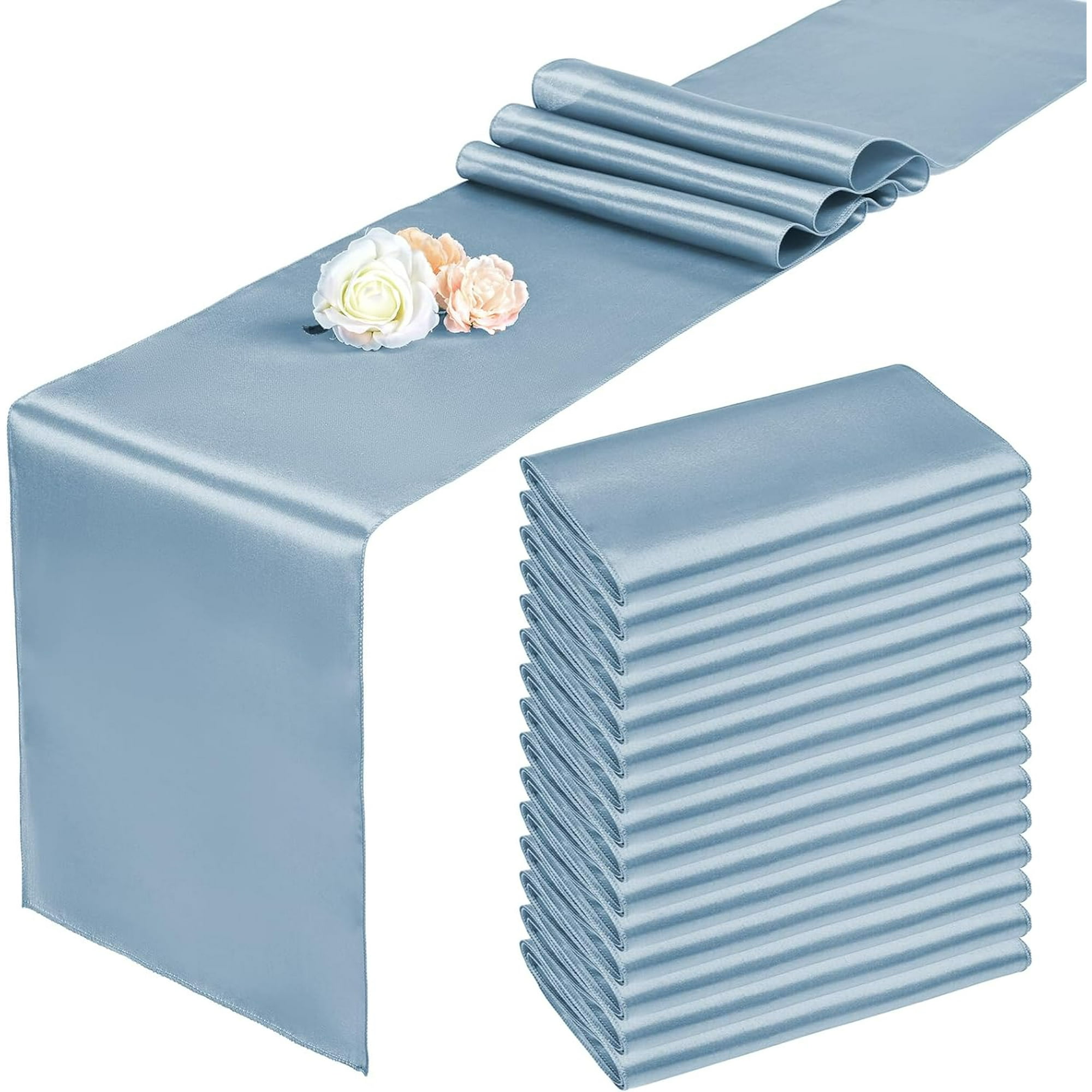 Click here for Unbranded 15 Pack Dusty Blue Satin Table Runners 1... prices