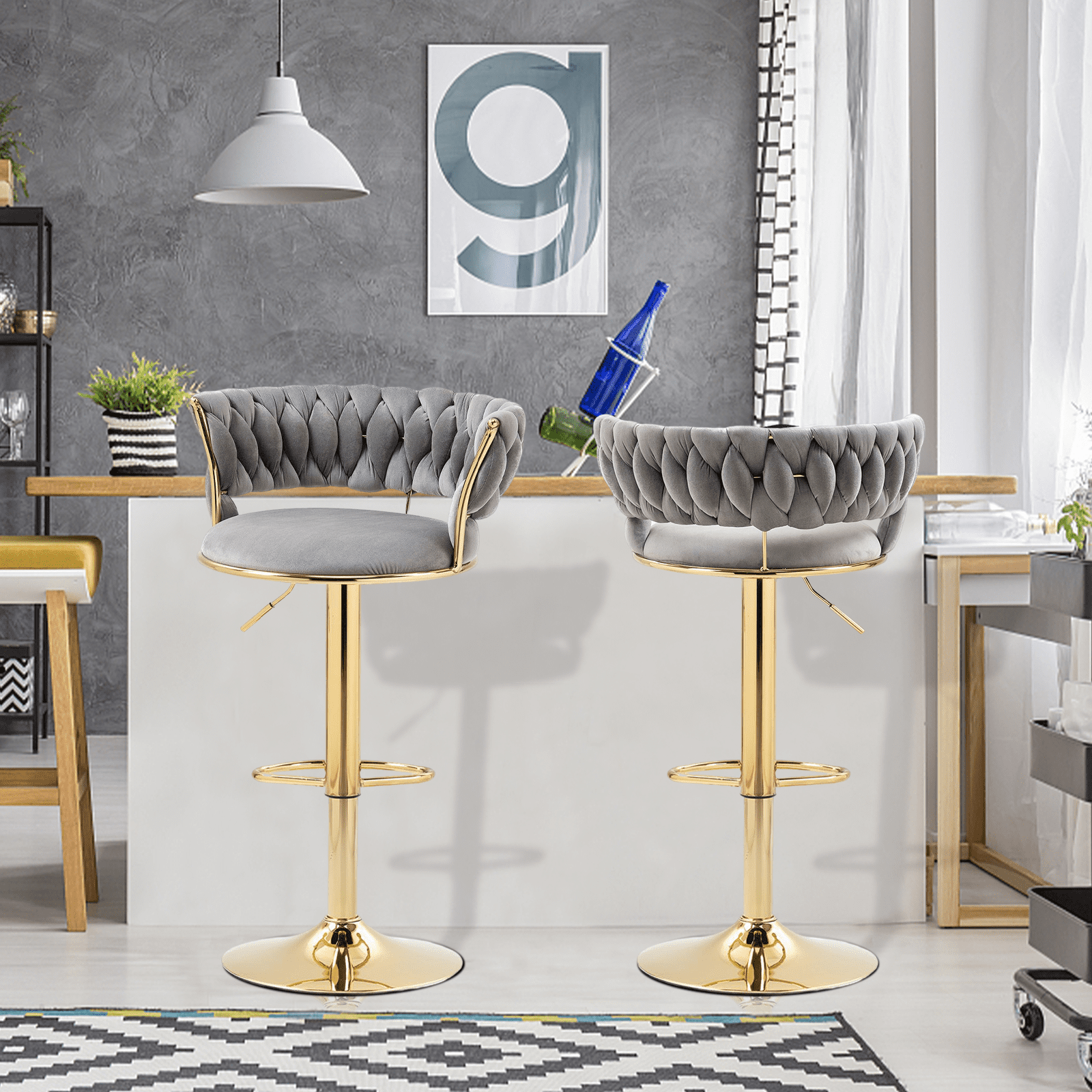 Kowilk Modern Swivel Bar Stool , Velvet Bar Stool Height Adjustable ...