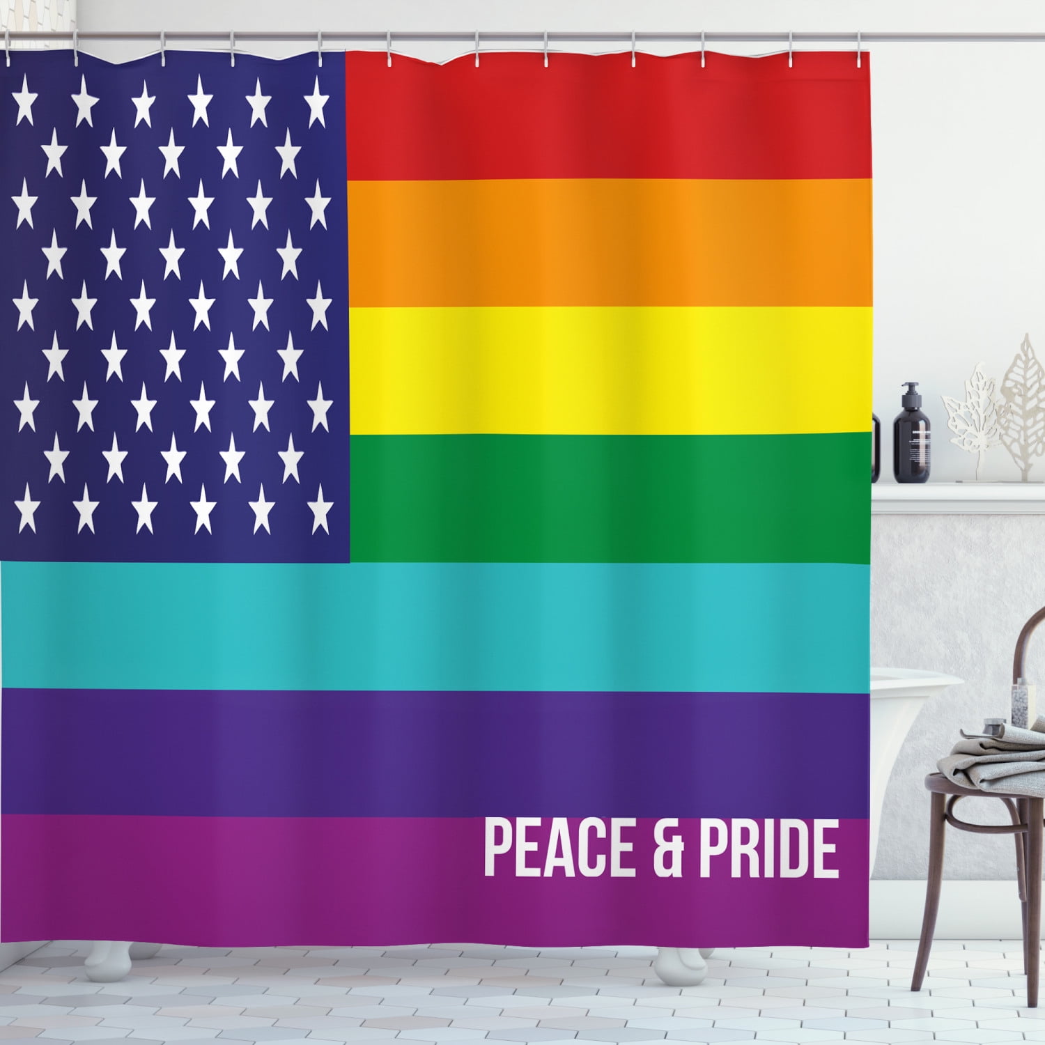 Pride Decorations Shower Curtain Mixed Flag Design American And Lgbt