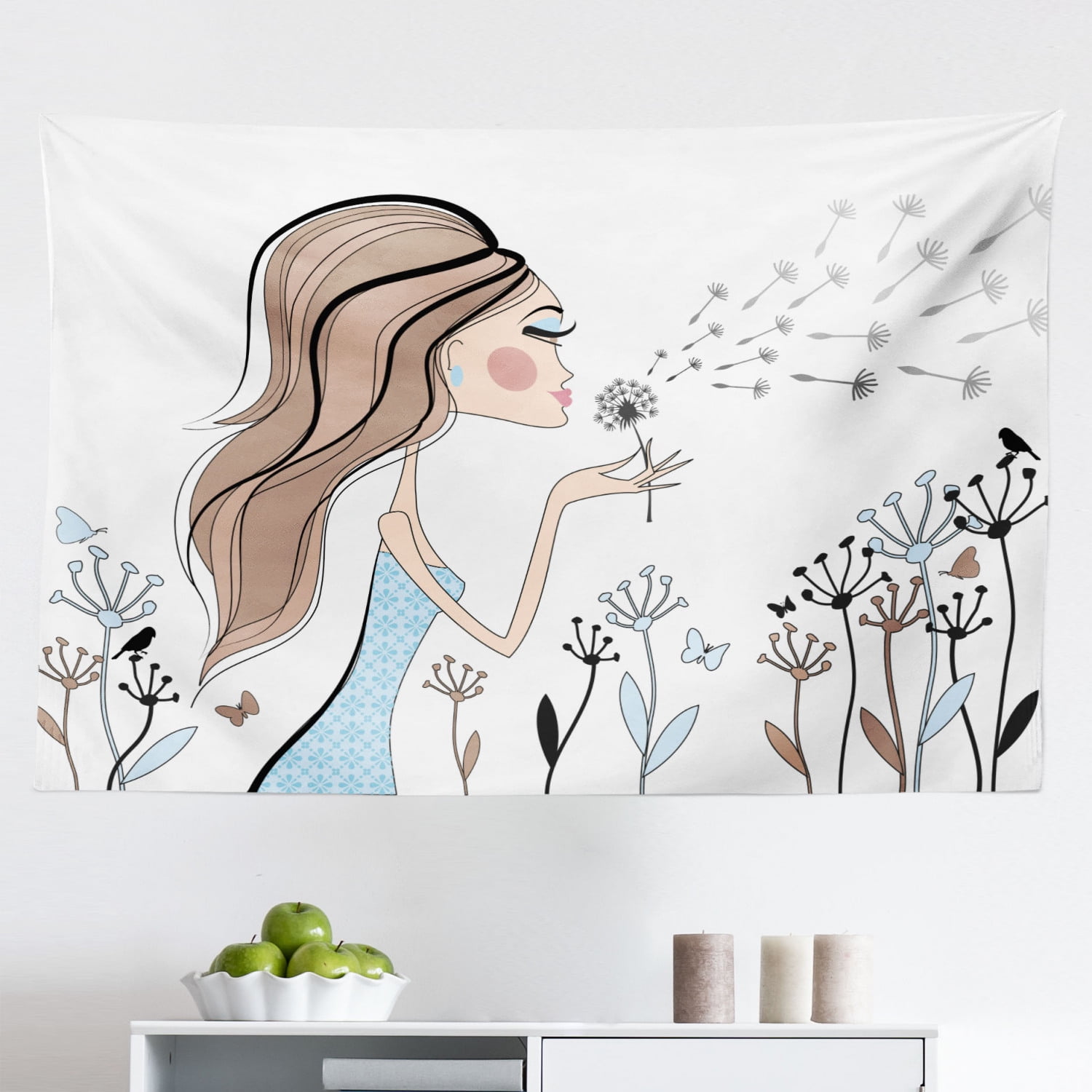 Floral Tapestry, Flower Heads in Circular Shapes Modern Colorful Summer ...