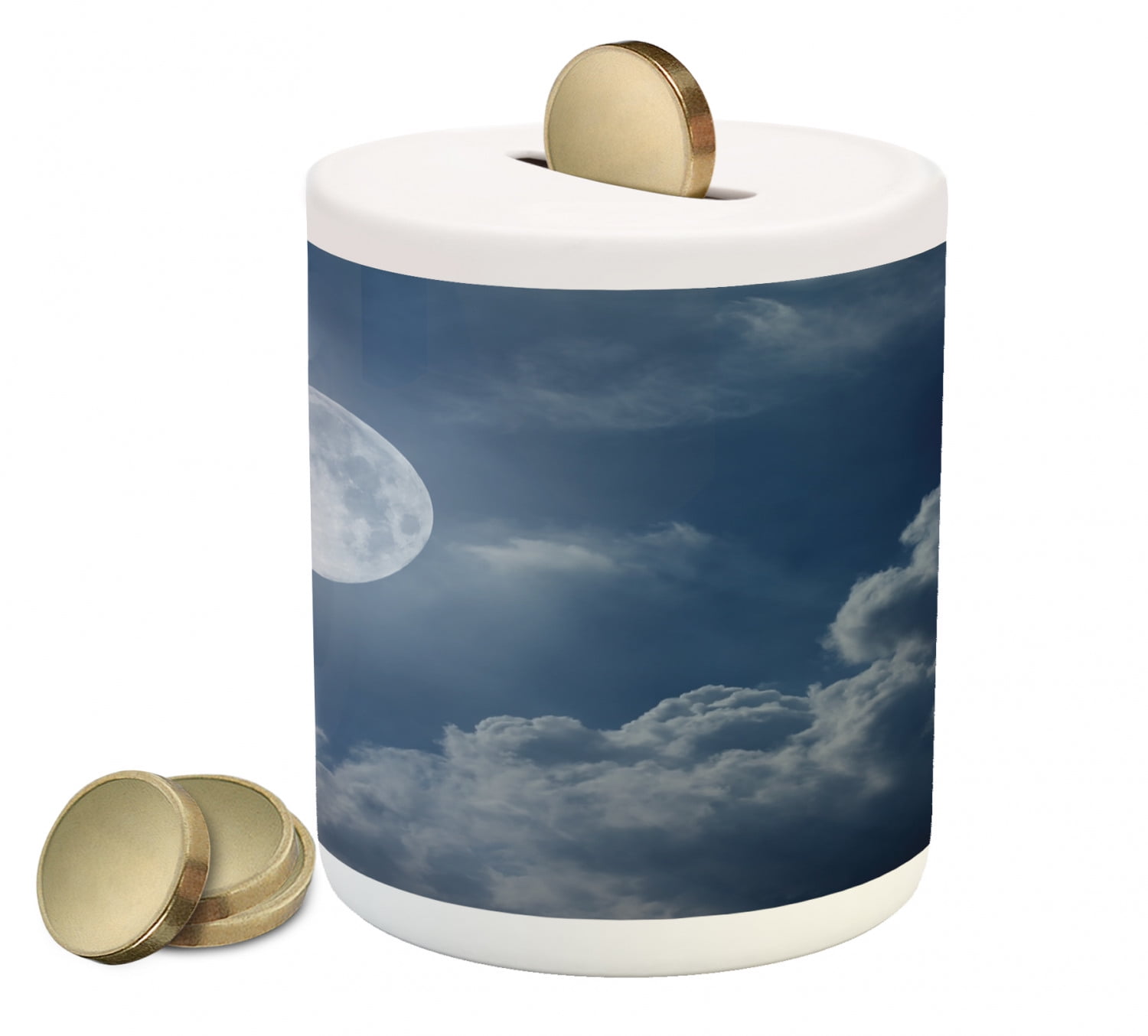 Moon Piggy Bank, Night Sky with Full Moon and Clouds Nature Photography ...
