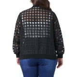 Plus Size Bomber Jacket for Women Hollow Out Long Sleeve Baseball ...