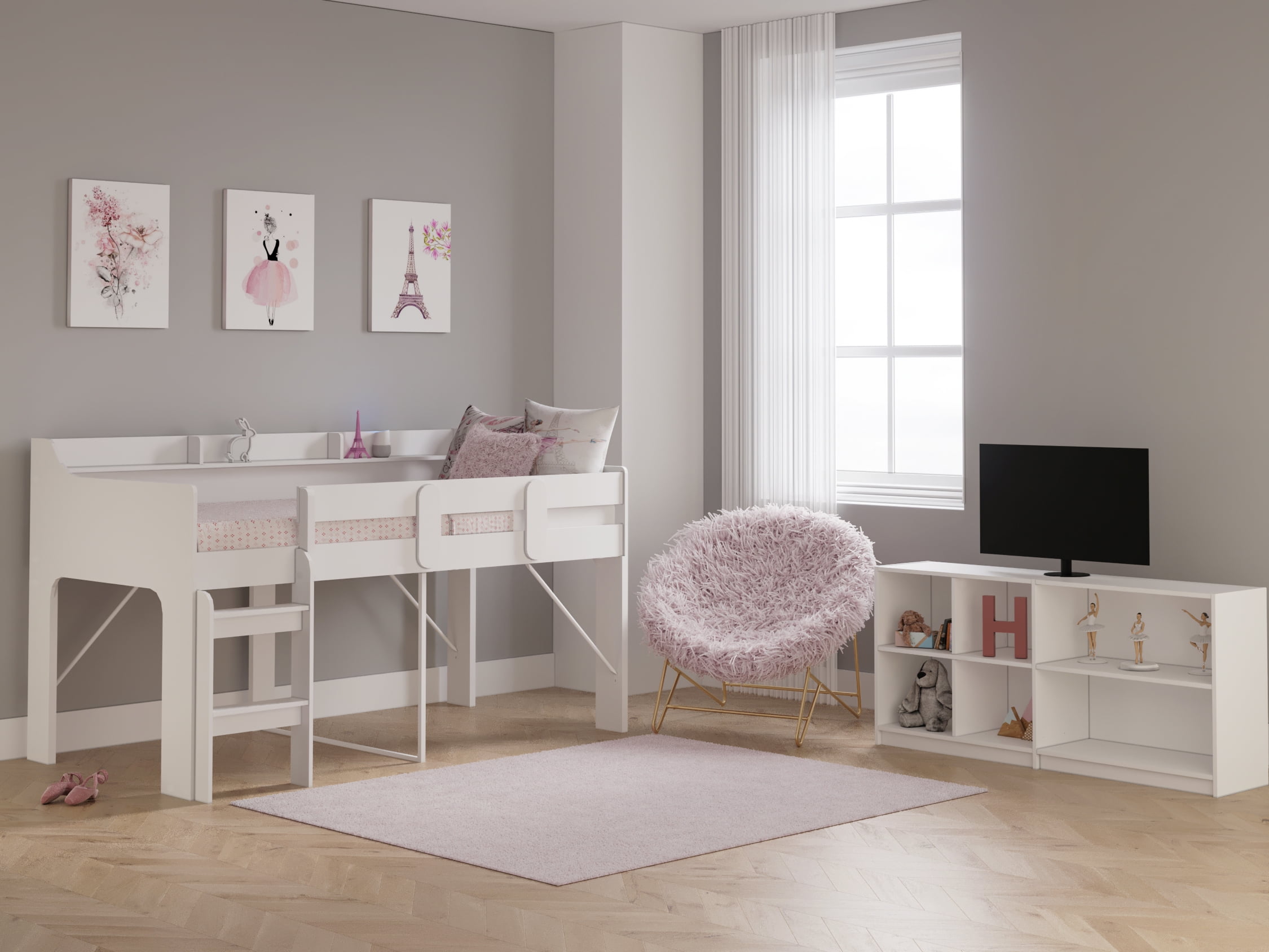 BK Furniture Hamilton Convertible Loft Bed with Drawers, White ...