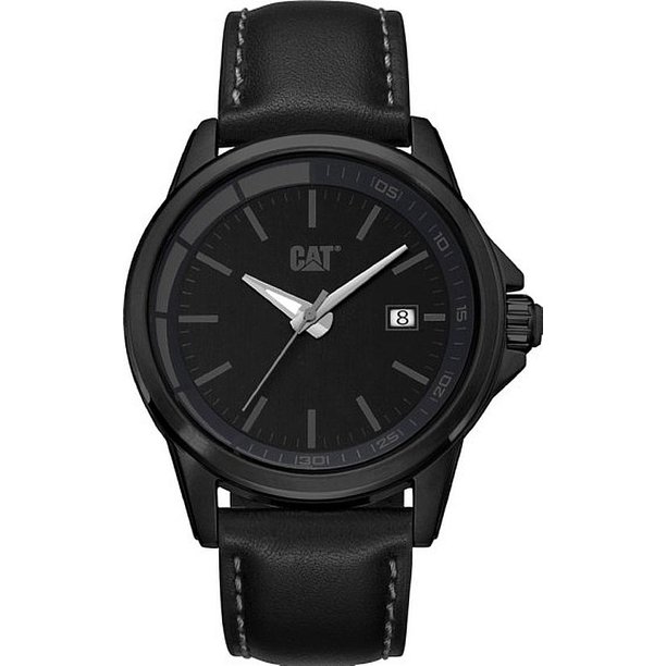 Men's CAT Caterpillar Stainless Steel All Black Leather Watch ...