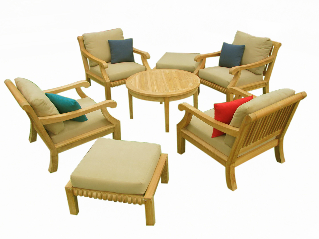 Giva 7 Pc Lounge Chair Set: 4 Lounge Chairs, 2 Ottomans & 36" Somer ...