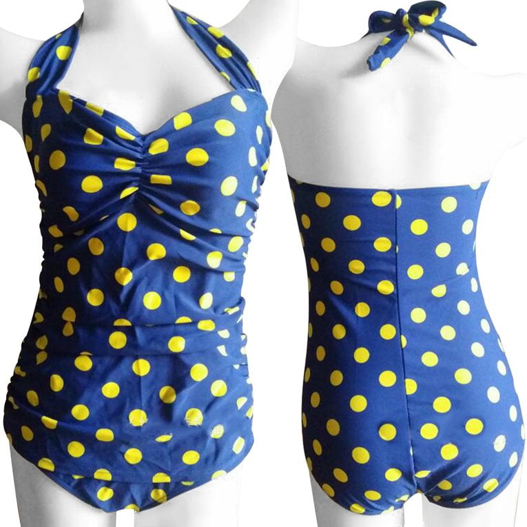 Ladies Dotted Swimsuit One-Piece Vintage Unique Design Halter Swimsuit ...