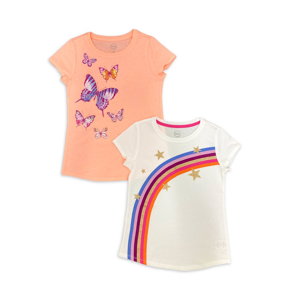 Wonder Nation - Wonder Nation Girls Graphic T-Shirts, 2-Pack, Sizes 4 ...