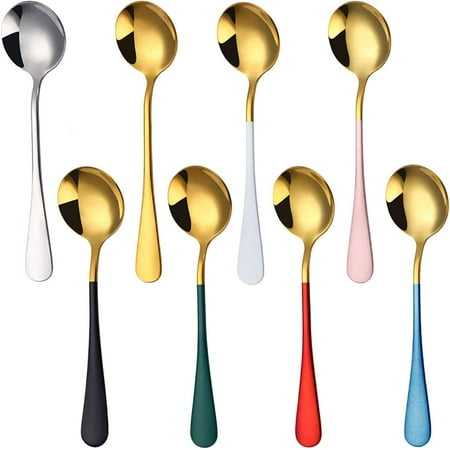 FanShow Dinner Spoon Set of 8, Stainless Steel Table Soup Dessert Spoon ...