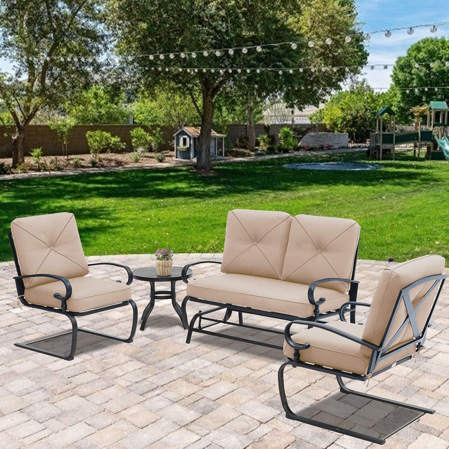 SOLAURA 4-Piece Outdoor Furniture Patio Conversation Sets, Metal Swing ...