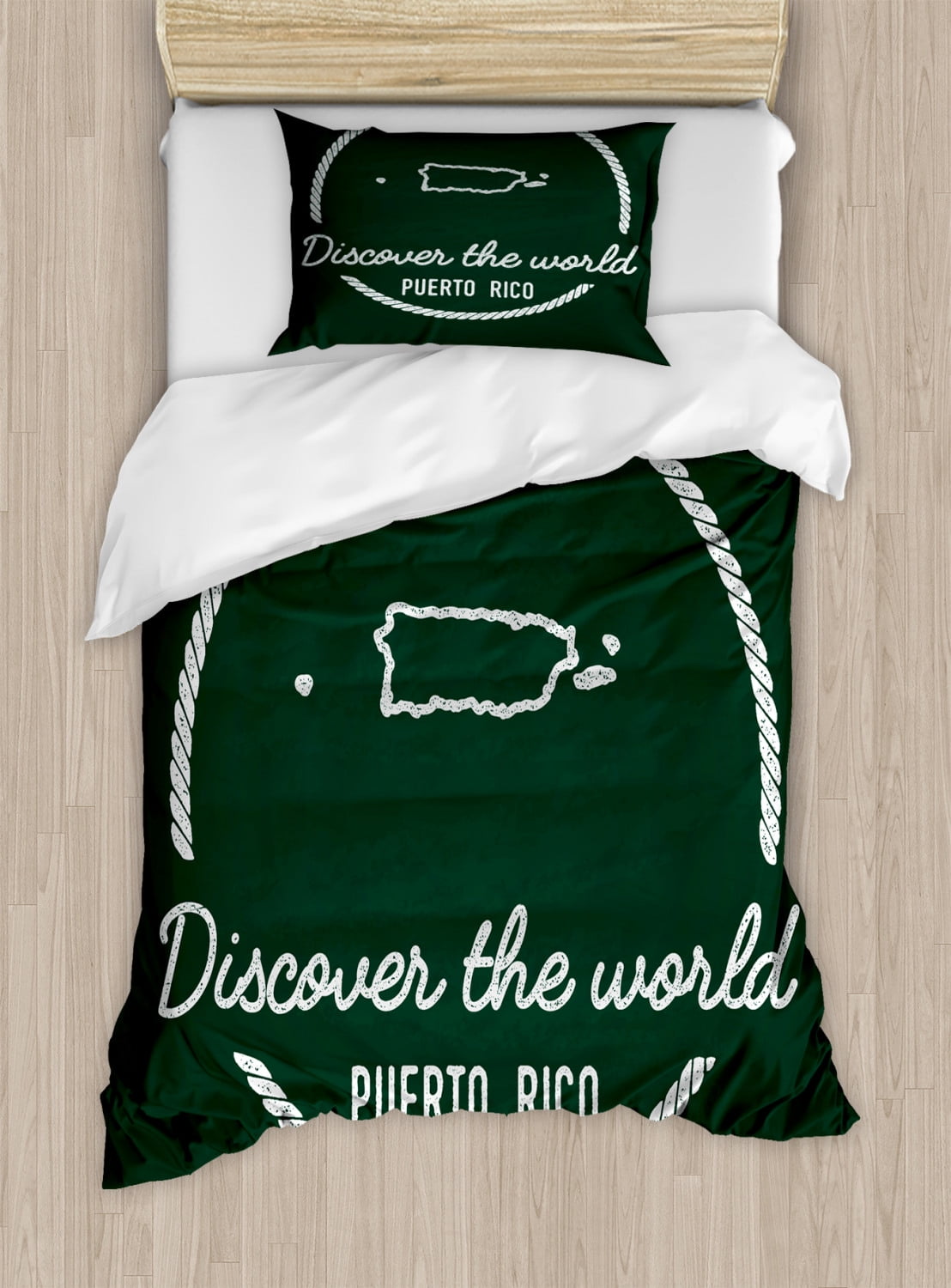 Puerto Rico Duvet Cover Set Twin Size, Discover the World Text and Map ...